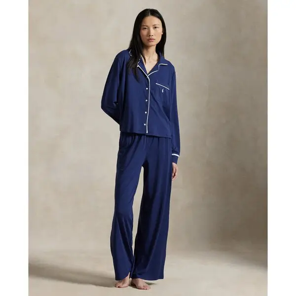 Ralph Lauren Long-sleeve Jersey Pajama Set - Navy