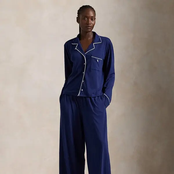 Ralph Lauren Long-sleeve Jersey Pajama Set - Navy