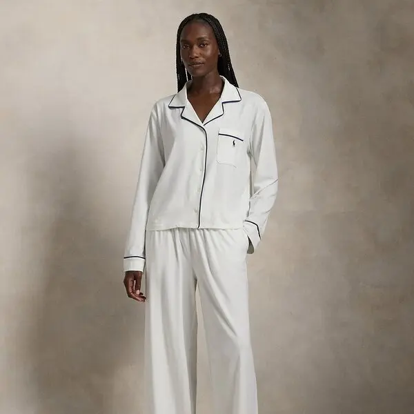 Ralph Lauren Long-sleeve Jersey Pajama Set - White Cloud