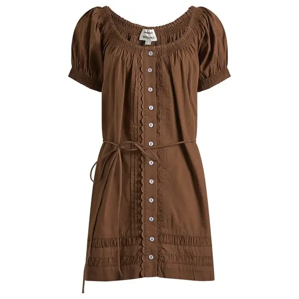 DAMSON MADDER Jayne Mini Dress With Ruched Details And Removable Tie - Choc