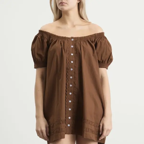 DAMSON MADDER Jayne Mini Dress With Ruched Details And Removable Tie - Choc