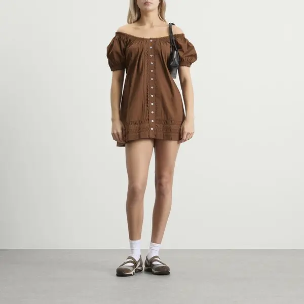 DAMSON MADDER Jayne Mini Dress With Ruched Details And Removable Tie - Choc