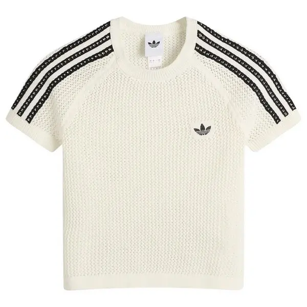 Adidas Crochet T-shirt With 3-stripes - Off White