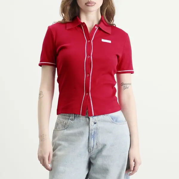 MARINE SERRE Organic Cotton Polo Shirt - Red