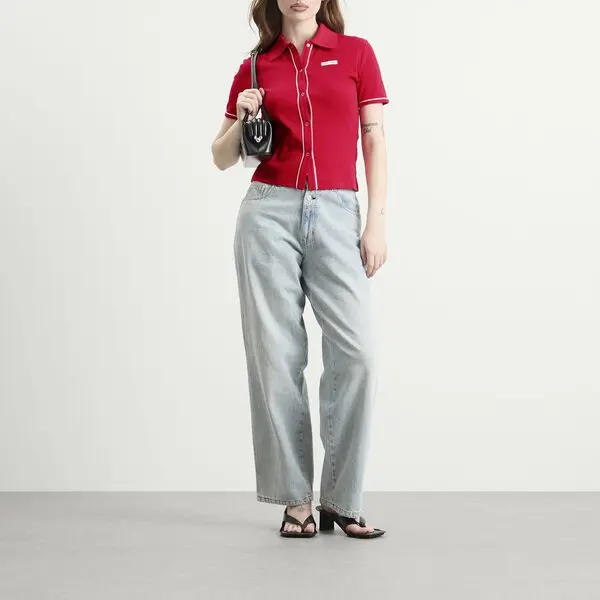MARINE SERRE Organic Cotton Polo Shirt - Red