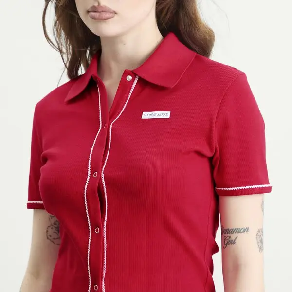 MARINE SERRE Organic Cotton Polo Shirt - Red