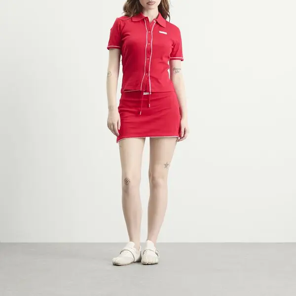 MARINE SERRE Organic Cotton Mini Skirt With Drawstring Waist - Red