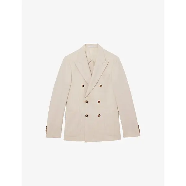 REISS Manci Double-breasted Woven Blazer - Stone