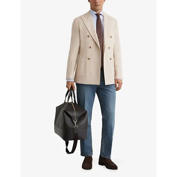REISS Manci Double-breasted Woven Blazer - Stone