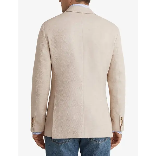 REISS Manci Double-breasted Woven Blazer - Stone