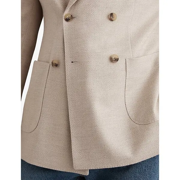 REISS Manci Double-breasted Woven Blazer - Stone