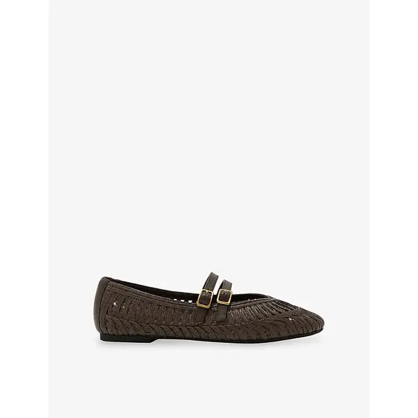 REISS Elizabeth Leather And Raffia Ballet Flats