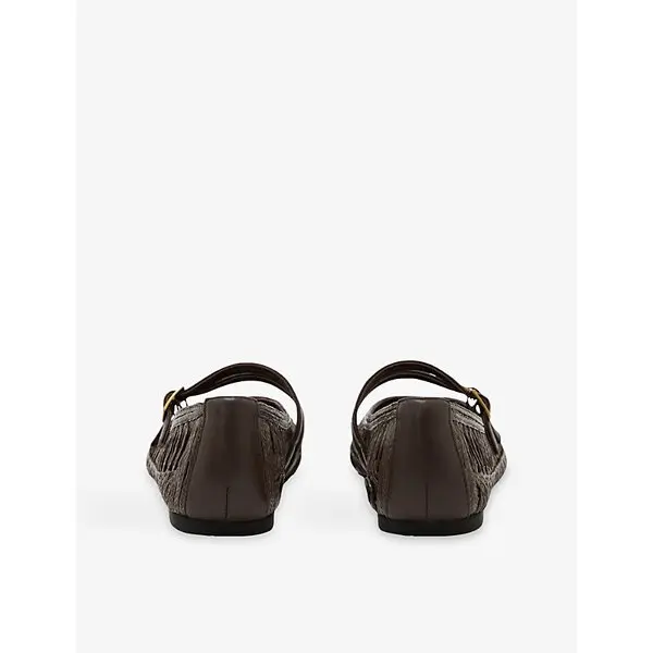 REISS Elizabeth Leather And Raffia Ballet Flats