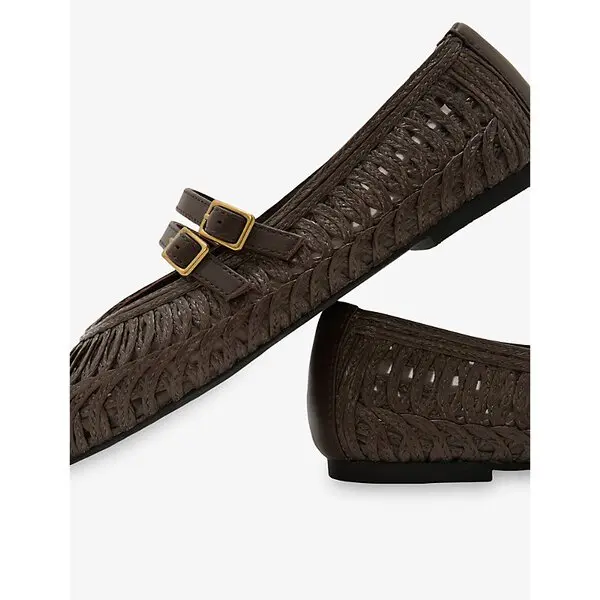 REISS Elizabeth Leather And Raffia Ballet Flats