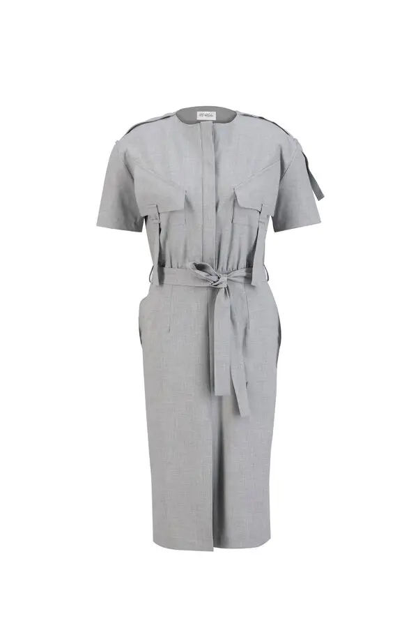 MA MULIER Asymmetrical Paneled Midi Dress With Ribbon Accent