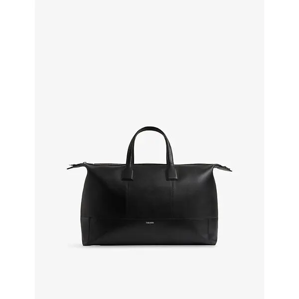 REISS Logo-embossed Leather Holdall - Black