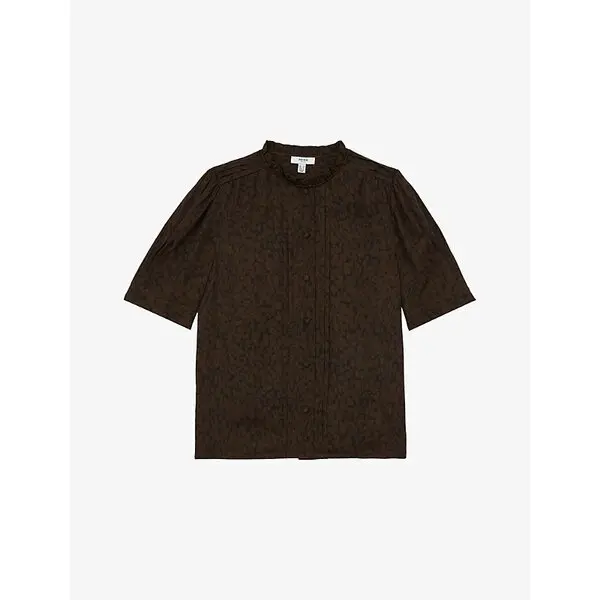 REISS Alina Animal Print Puff Sleeve Blouse