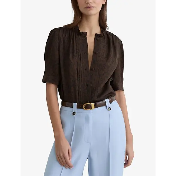 REISS Alina Animal Print Puff Sleeve Blouse