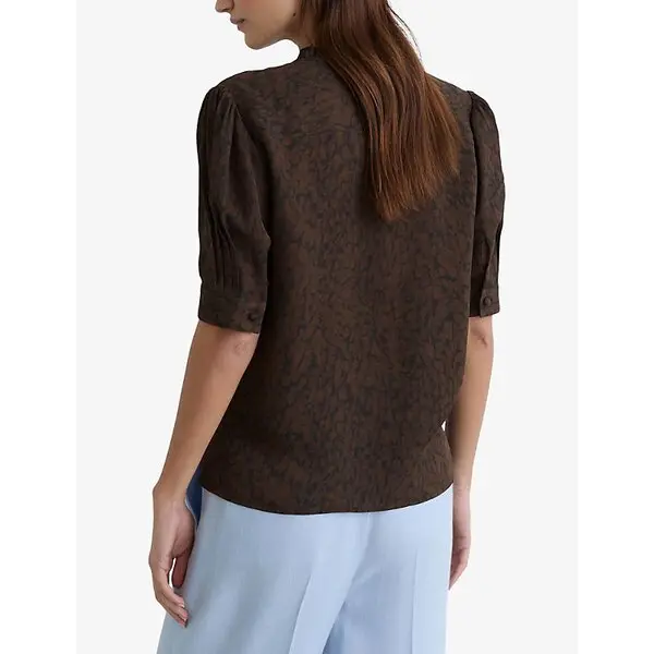REISS Alina Animal Print Puff Sleeve Blouse
