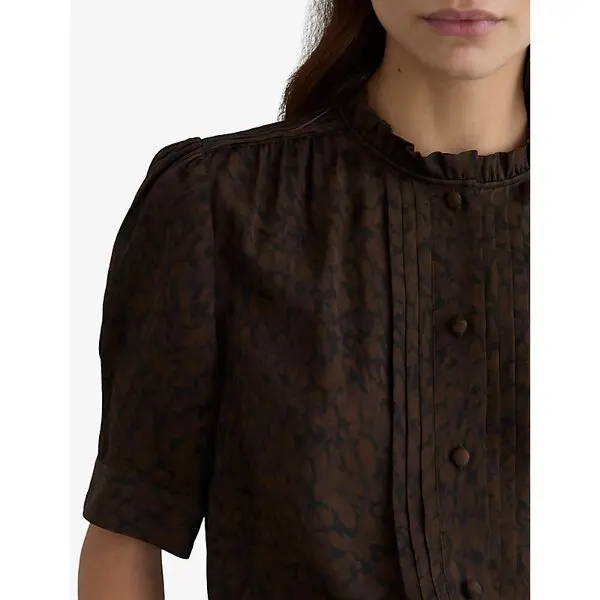 REISS Alina Animal Print Puff Sleeve Blouse