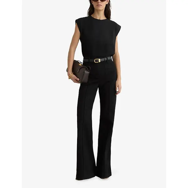 REISS Millie Cap-sleeve Cotton T-shirt - Black