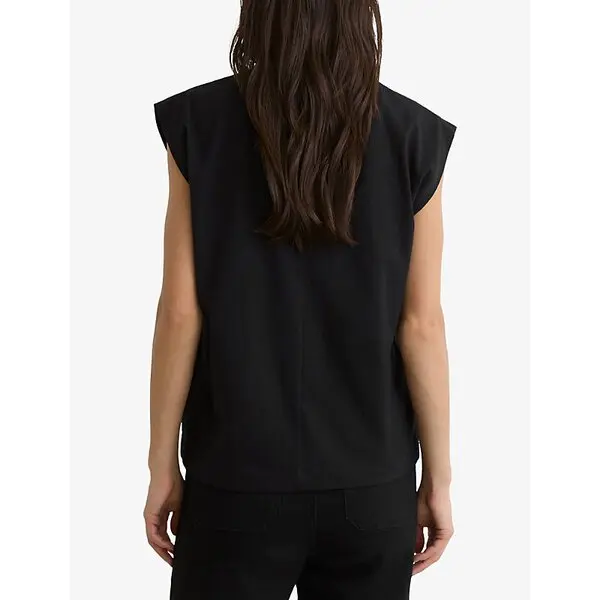 REISS Millie Cap-sleeve Cotton T-shirt - Black