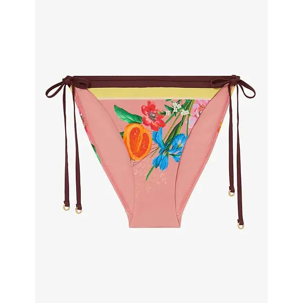 REISS Tina Tropical-print Bikini Bottoms - Pink