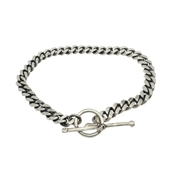 TG-JEWELLERY BY TAMARA GERVASIO Sterling Silver Skull Hand T-bar Curb Bracelet - Silver/black