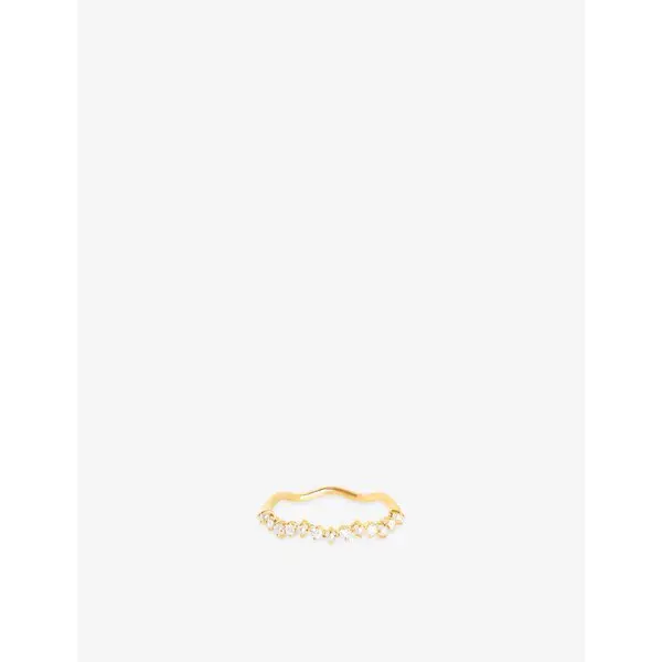 ASTRID & MIYU 14ct Gold Wave Band Ring With Cultured Pearl And Lab-grown Diamond - 14ct Solid Gold