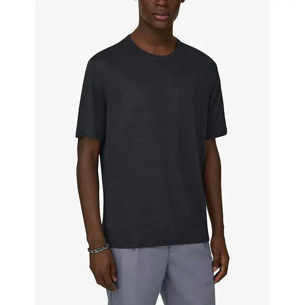 Boggi Milano Crew-neck Stretch-linen T-shirt - Navy Blue