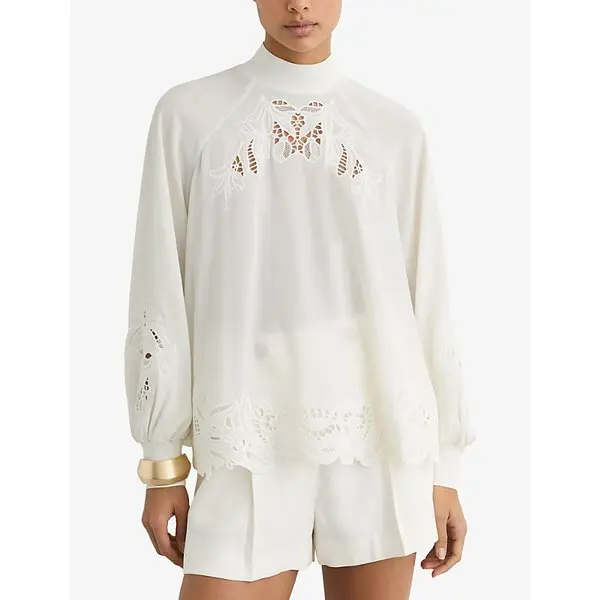 REISS Rae Broderie-anglaise Woven Blouse