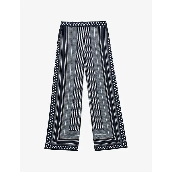 REISS Scarf-print Wide Leg Trousers - Navy