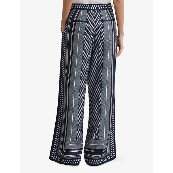 REISS Scarf-print Wide Leg Trousers - Navy