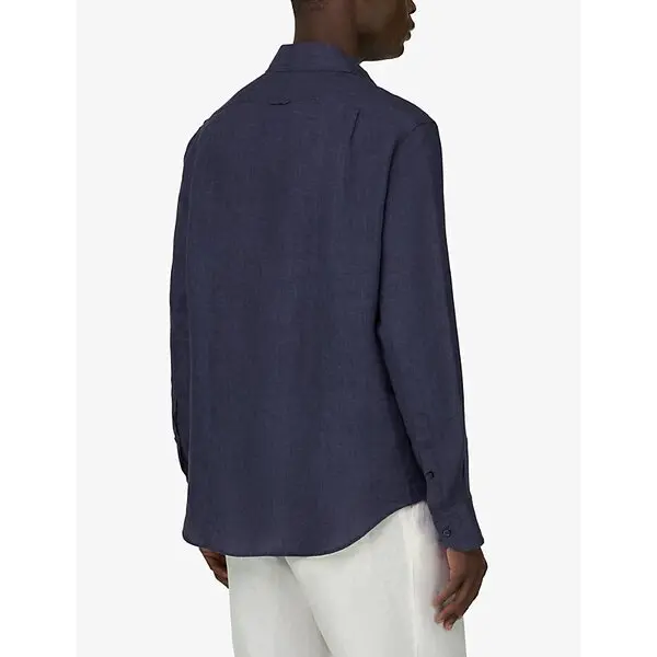 Boggi Milano Garment-washed Regular-fit Linen Shirt Xxl - Navy Blue
