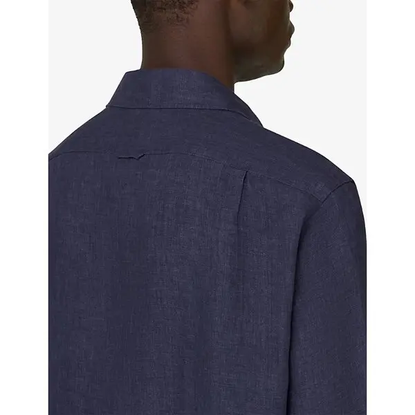 Boggi Milano Garment-washed Regular-fit Linen Shirt Xxl - Navy Blue