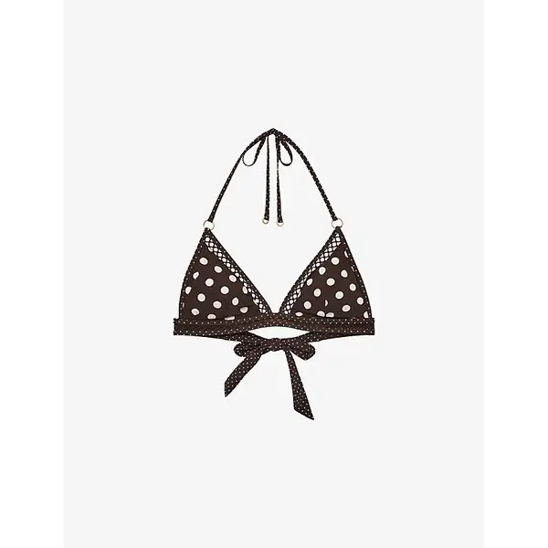 REISS Henne Polka Dot Bikini Top - Chocolate Brown Ivory