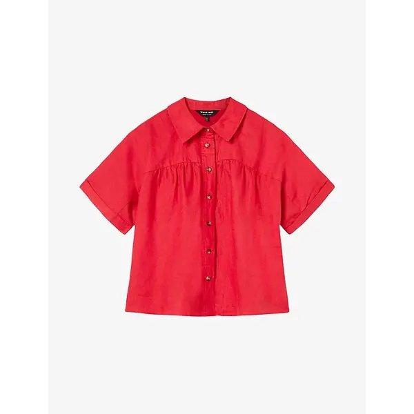 Whistles Short-sleeved Gathered Yoke Linen Shirt