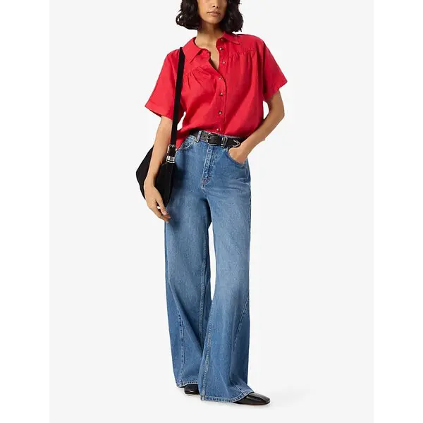 Whistles Short-sleeved Gathered Yoke Linen Shirt
