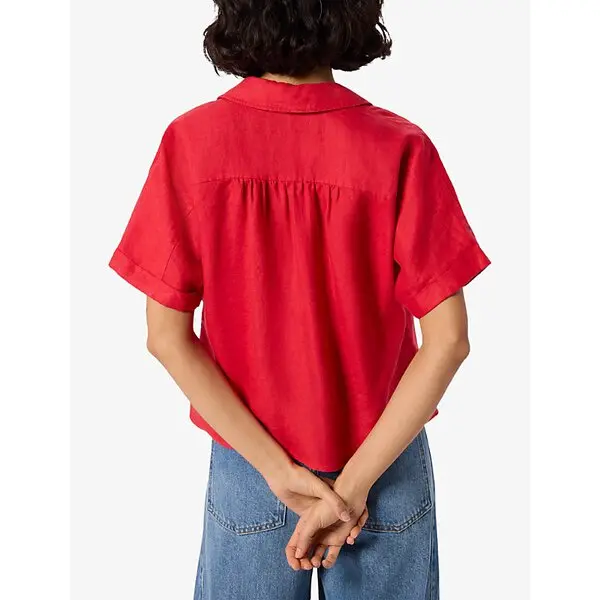 Whistles Short-sleeved Gathered Yoke Linen Shirt