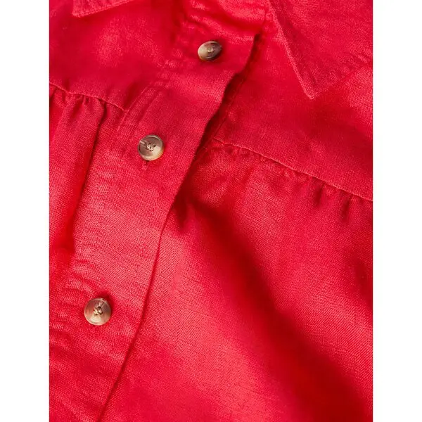Whistles Short-sleeved Gathered Yoke Linen Shirt
