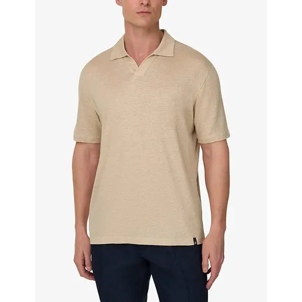 Boggi Milano Open-collar Regular-fit Stretch-linen Polo Shirt