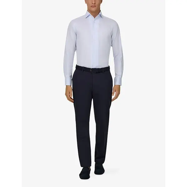 Boggi Milano Dobby-textured Slim-fit Cotton Shirt - Light Blue