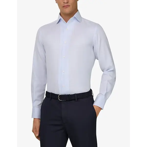 Boggi Milano Dobby-textured Slim-fit Cotton Shirt - Light Blue