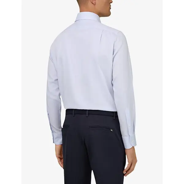 Boggi Milano Dobby-textured Slim-fit Cotton Shirt - Light Blue
