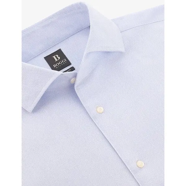 Boggi Milano Dobby-textured Slim-fit Cotton Shirt - Light Blue
