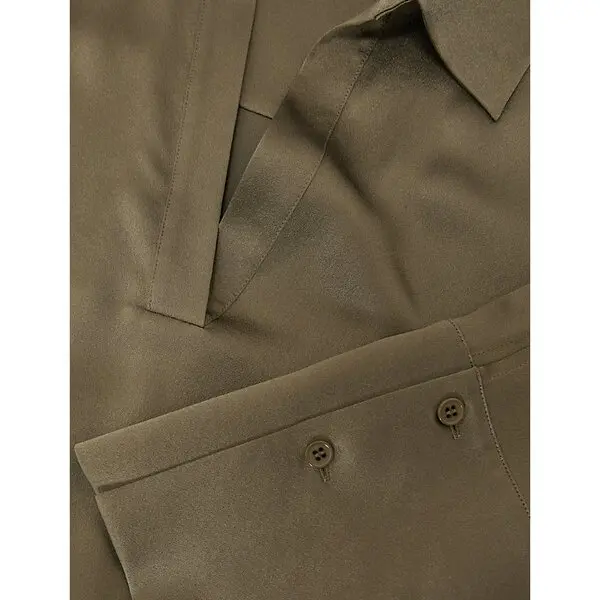 REISS Marina Open-collar Silk Blouse - Khaki Green