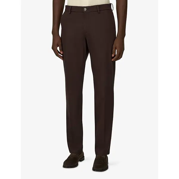 Boggi Milano Straight-leg Stretch Cotton-blend Trousers - Brown