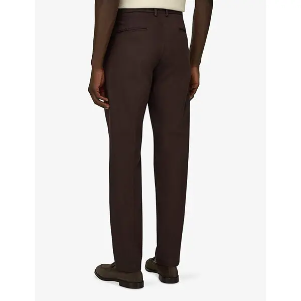 Boggi Milano Straight-leg Stretch Cotton-blend Trousers - Brown