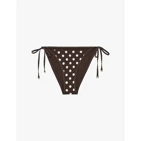 REISS Henneel Polka-dot Bikini Bottoms - Chocolate Brown Ivory