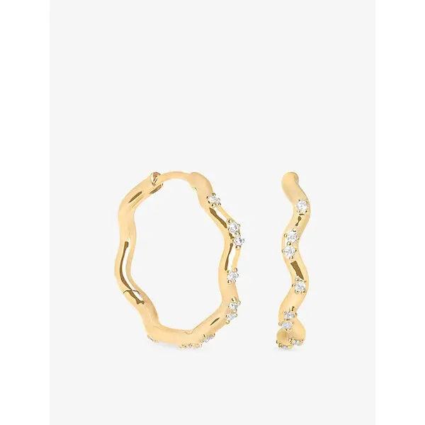 ASTRID & MIYU Ripple Crystal Hoop Earrings - 18ct Gold